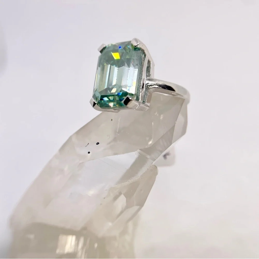 Jewelry | Emerald Cut Moissanite Ring Vivid Blue Green Cocktail Wedding ...